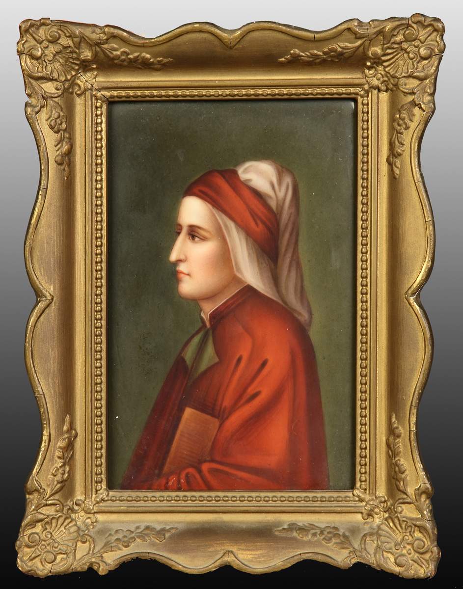 Painting on Porcelain of Lady in Red Robe | Cottone Auctions