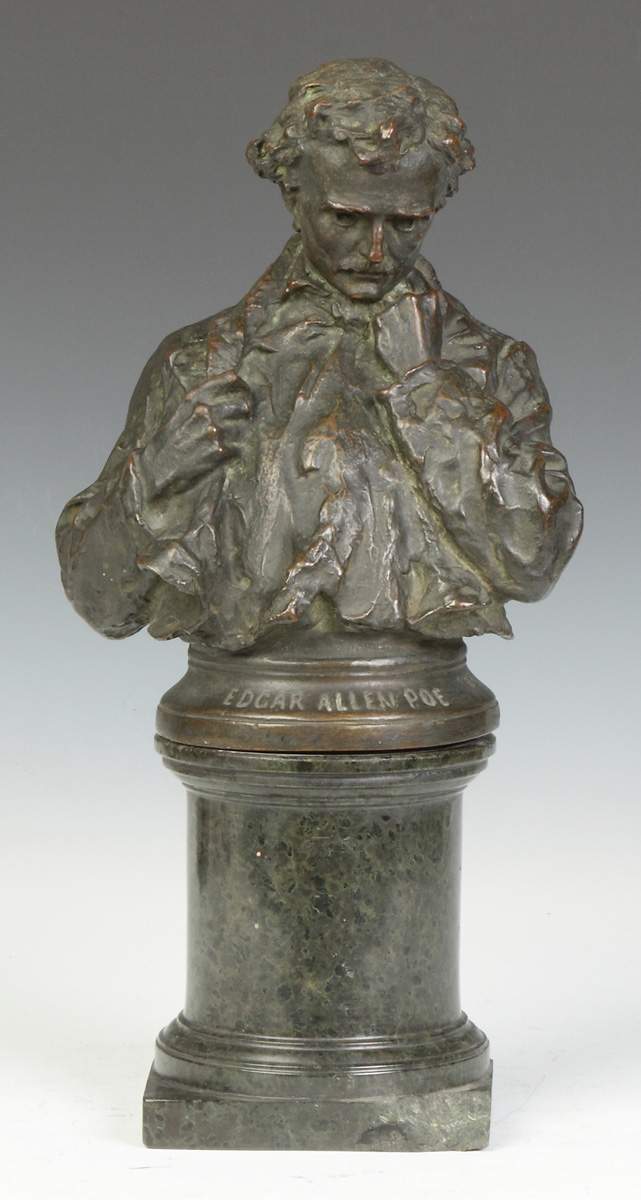 George Julian Zolnay (American, 1863-1949) Bronze bust of Edgar Allen ...