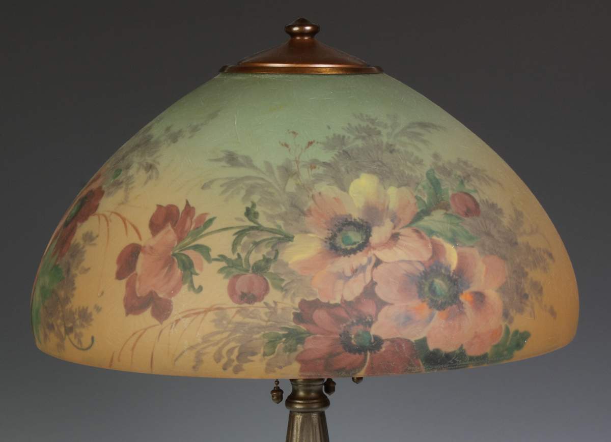 Handel Reverse Painted "Rose" Lamp | Cottone Auctions