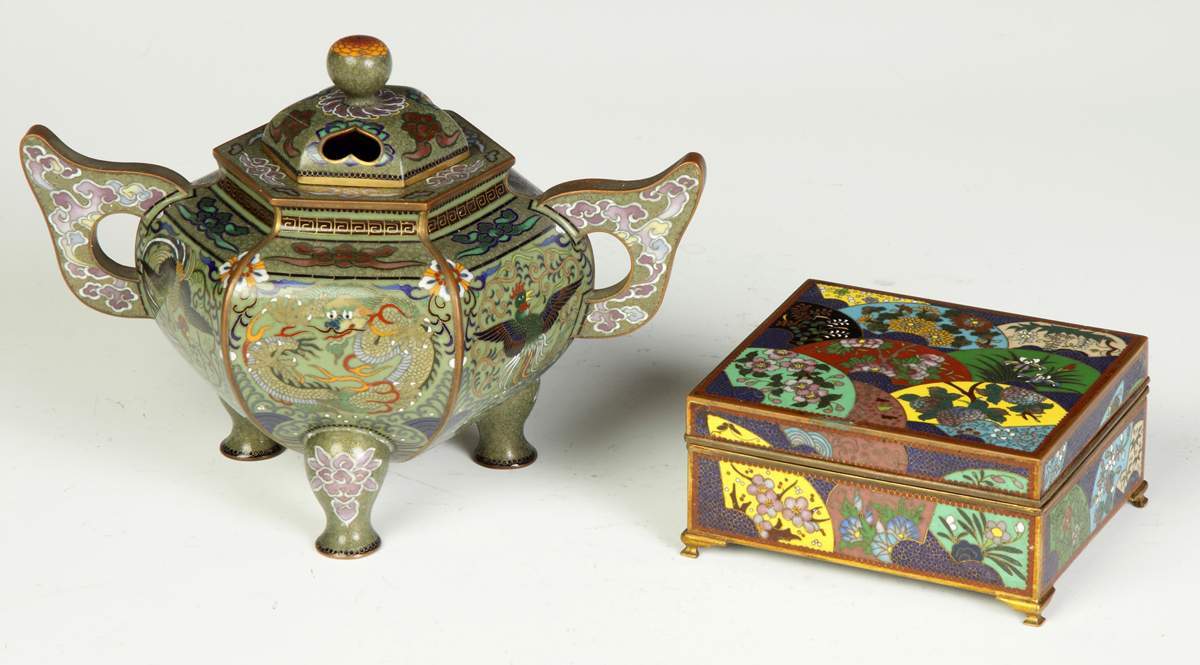 Chinese Bronze Cloisonne Censor & Box | Cottone Auctions