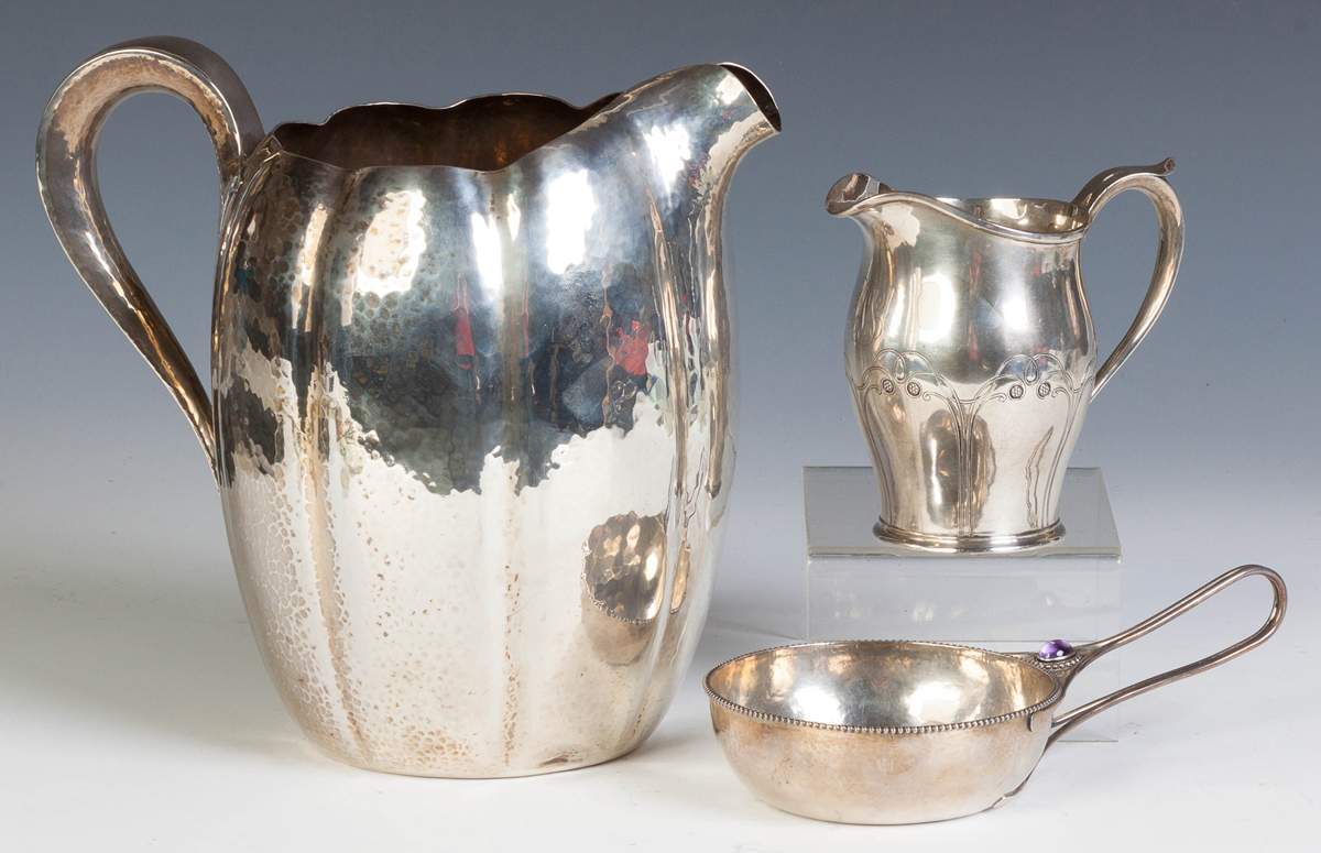 Sterling Silver Water Pitcher, Cream Pitcher & Porringer | Cottone Auctions