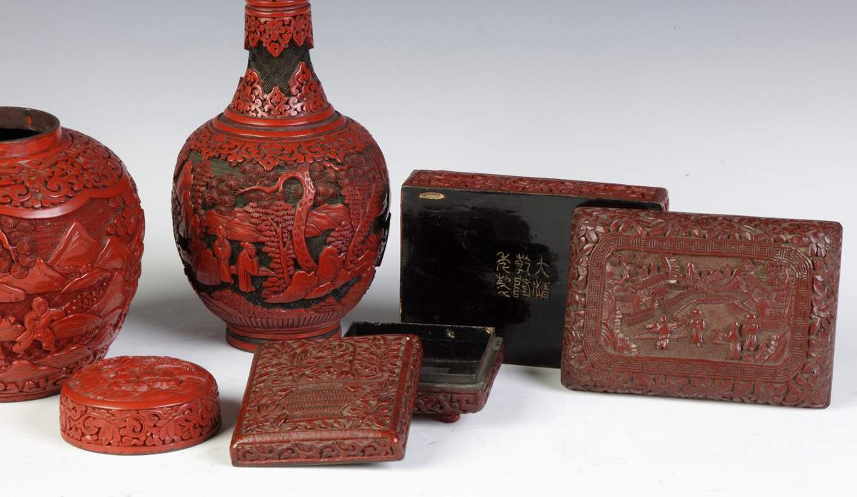 Four Pieces of Cinnabar | Cottone Auctions