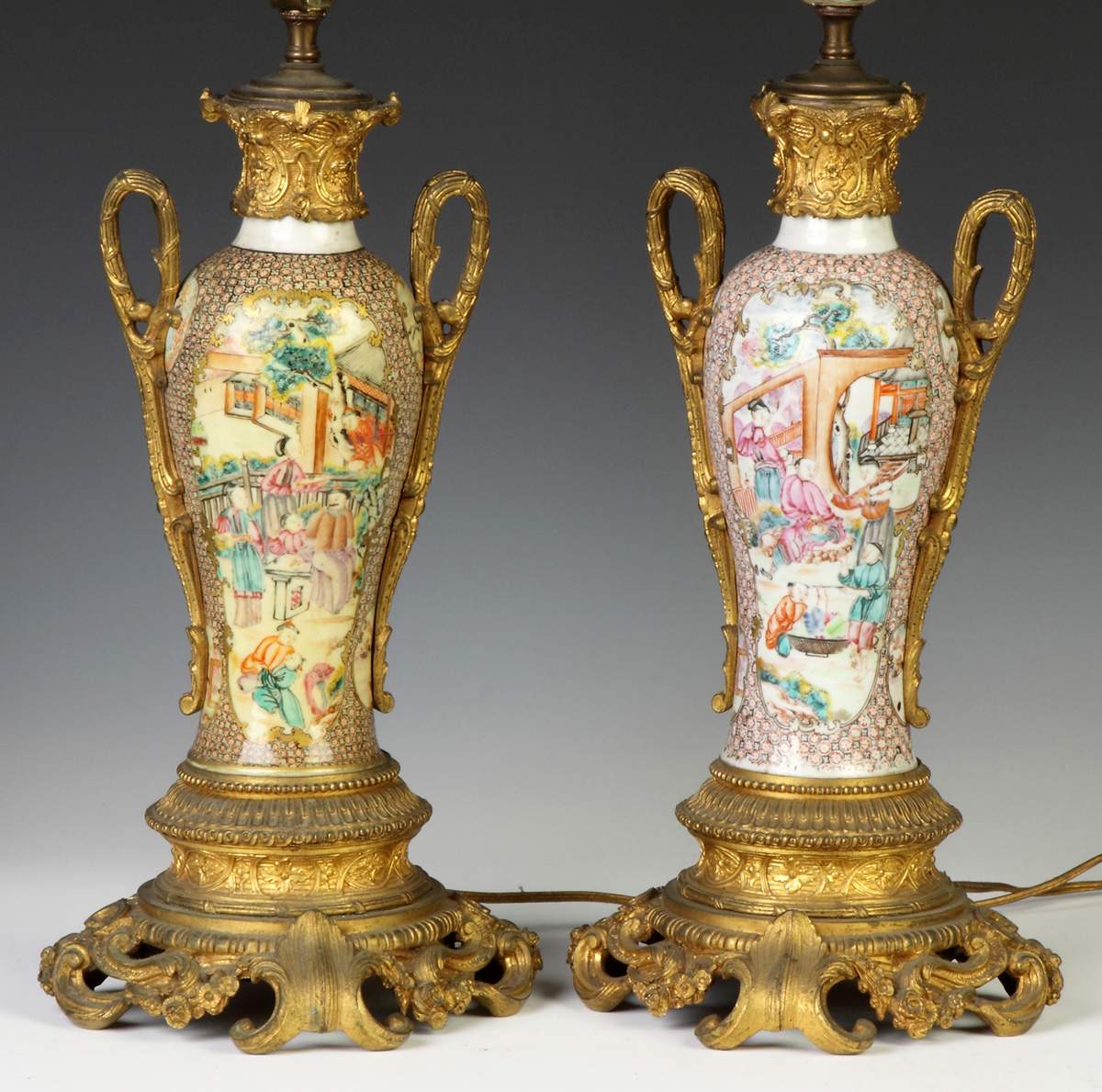 Pair of Chinese Porcelain Lamp Bases w/Bronze Mounts | Cottone Auctions