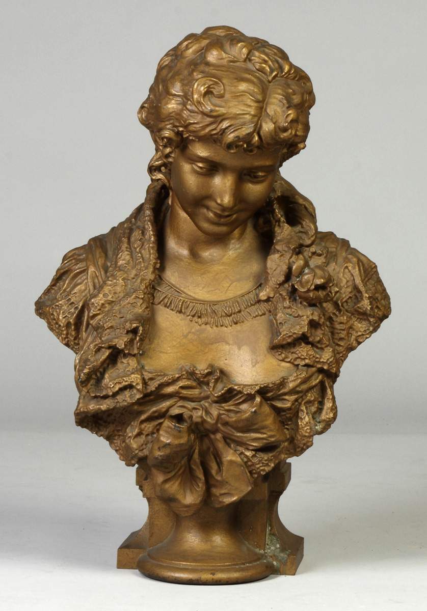Spelter Metal bust of Young Lady | Cottone Auctions