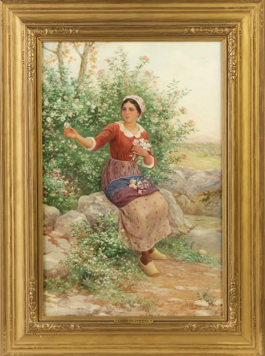 Luigi Olivetti (Italian, 19th/20th cent.) Woman in flower garden ...