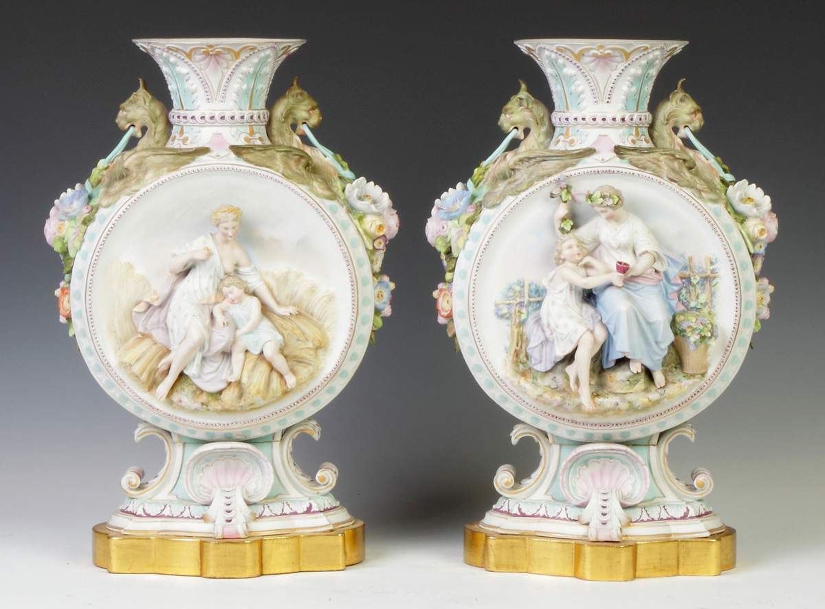 Hand Painted Bisque Vases w/Figures | Cottone Auctions
