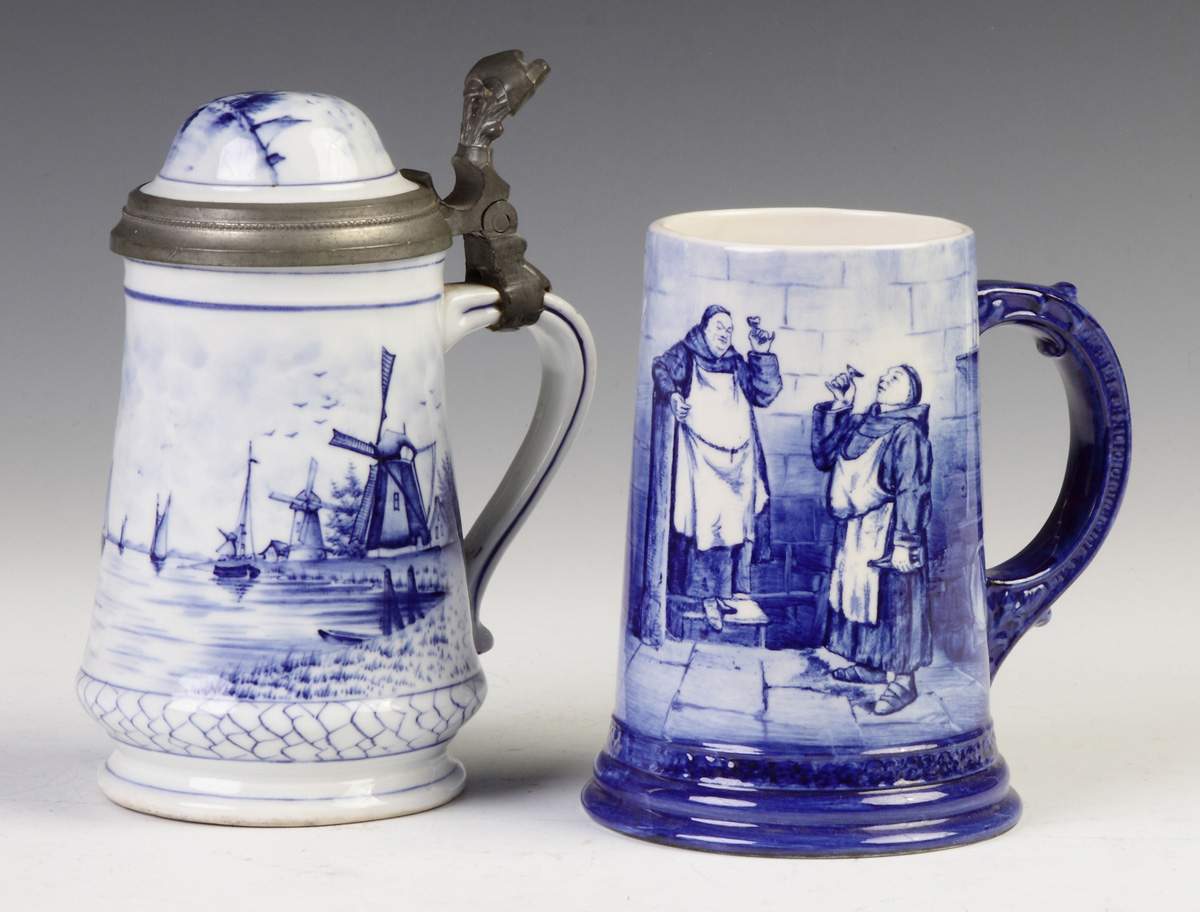 Two German Blue & White Porcelain Steins | Cottone Auctions