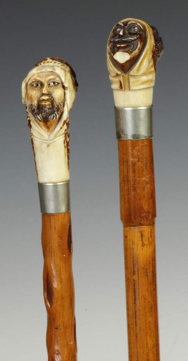 Two Wood & Carved Horn Canes | Cottone Auctions