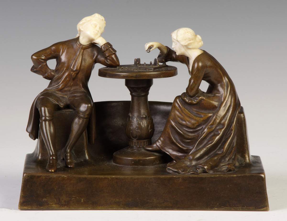 Peter Tereszczuk (Austrian/Ukrainian, 1875-1963) Bronze Chess Players ...