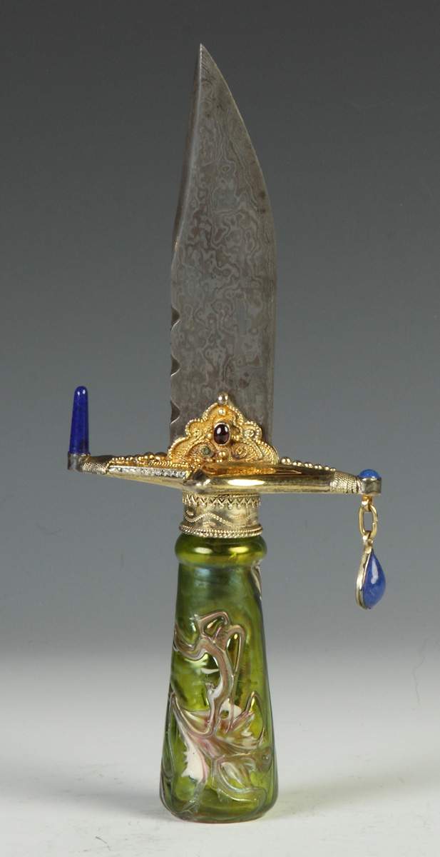 Austrian Jeweled Dagger with Enameled Art Glass Handle | Cottone Auctions