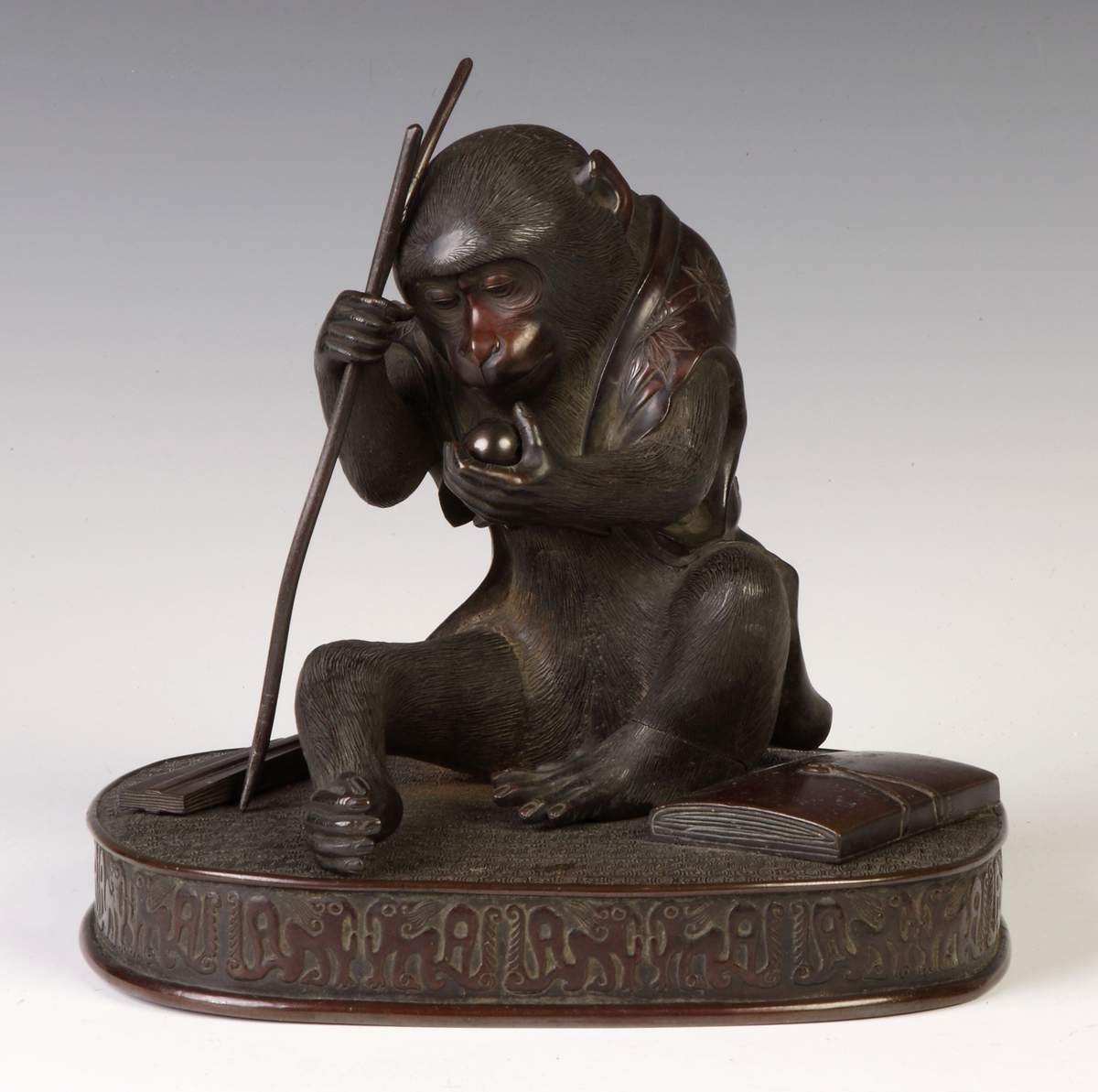 Japanese Bronze Seated Monkey with Ball | Cottone Auctions