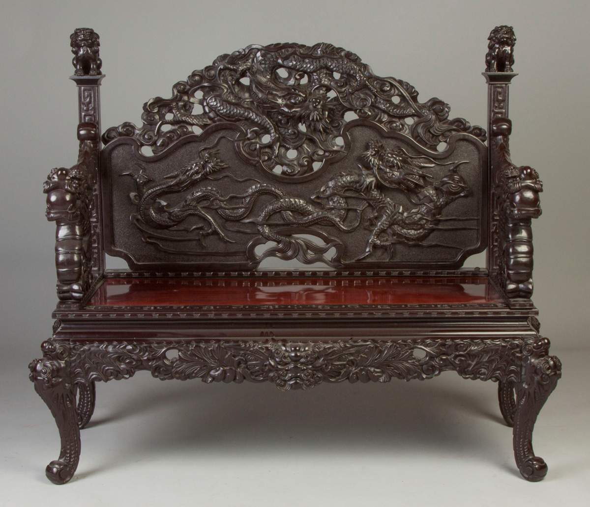 Chinese Carved Dragon Hall Bench | Cottone Auctions