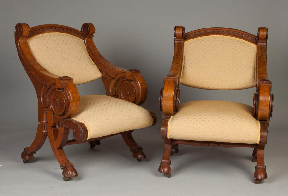 Pair of Walnut Arm Chairs Attr. To Thomas Brooks | Cottone Auctions
