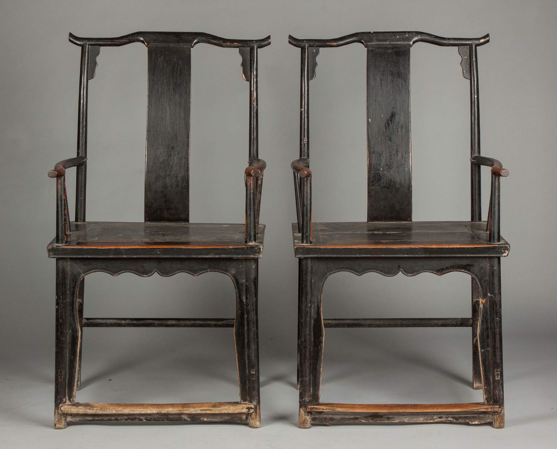 Pair of Early Chinese Yoke-Back Painted Armchairs | Cottone Auctions