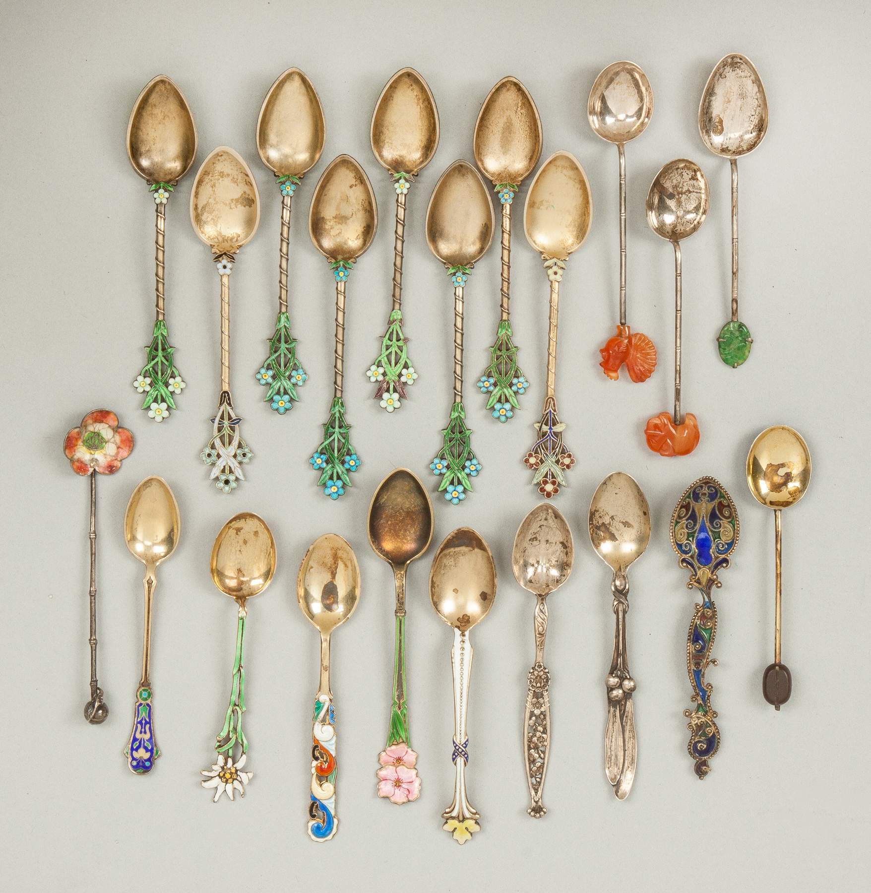 Various Enameled Demitasse Spoons | Cottone Auctions