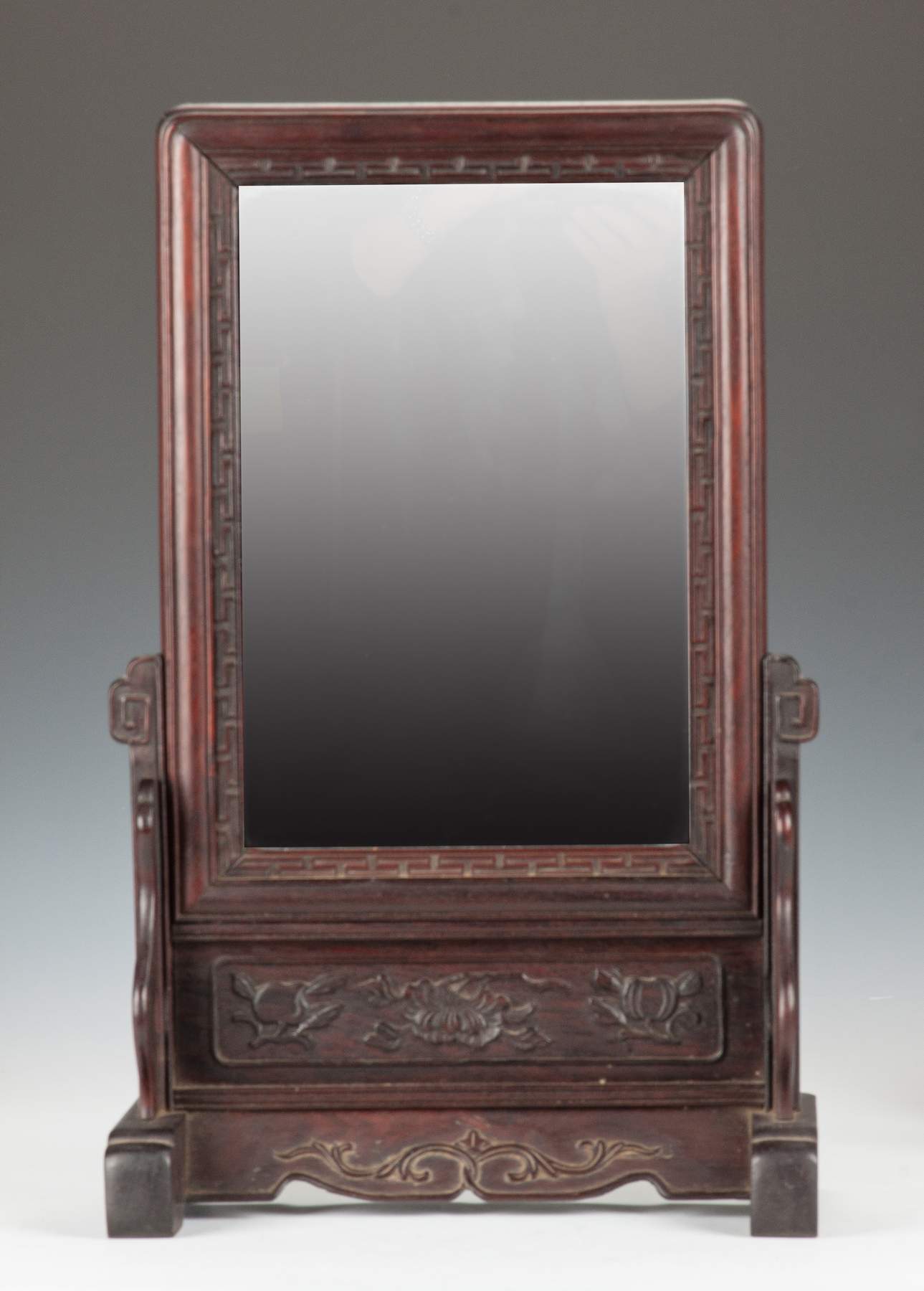 Chinese Carved Hardwood Table Mirror | Cottone Auctions